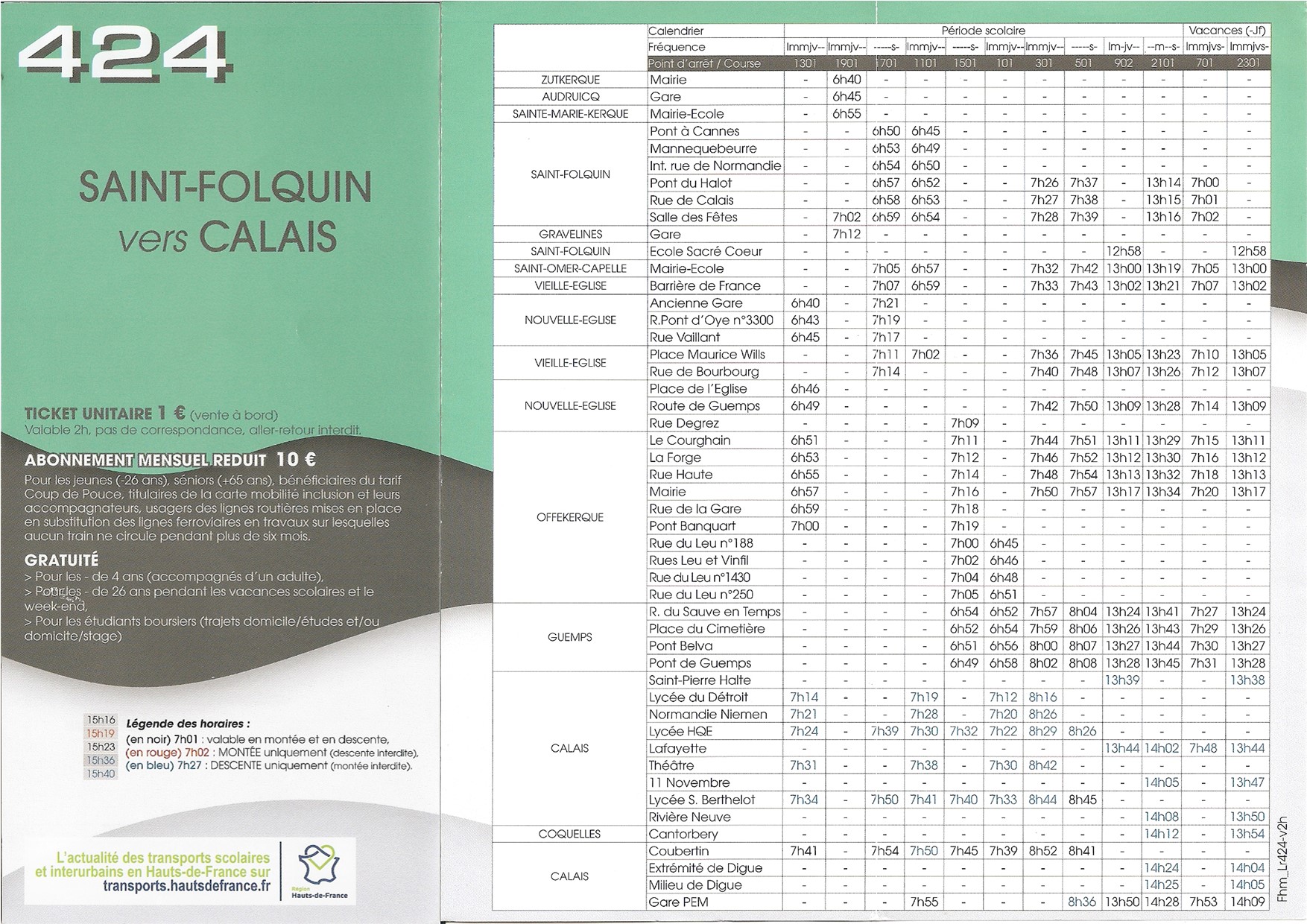 424 Saint-Folquin vers Calais et Calais vers Saint-Folquin