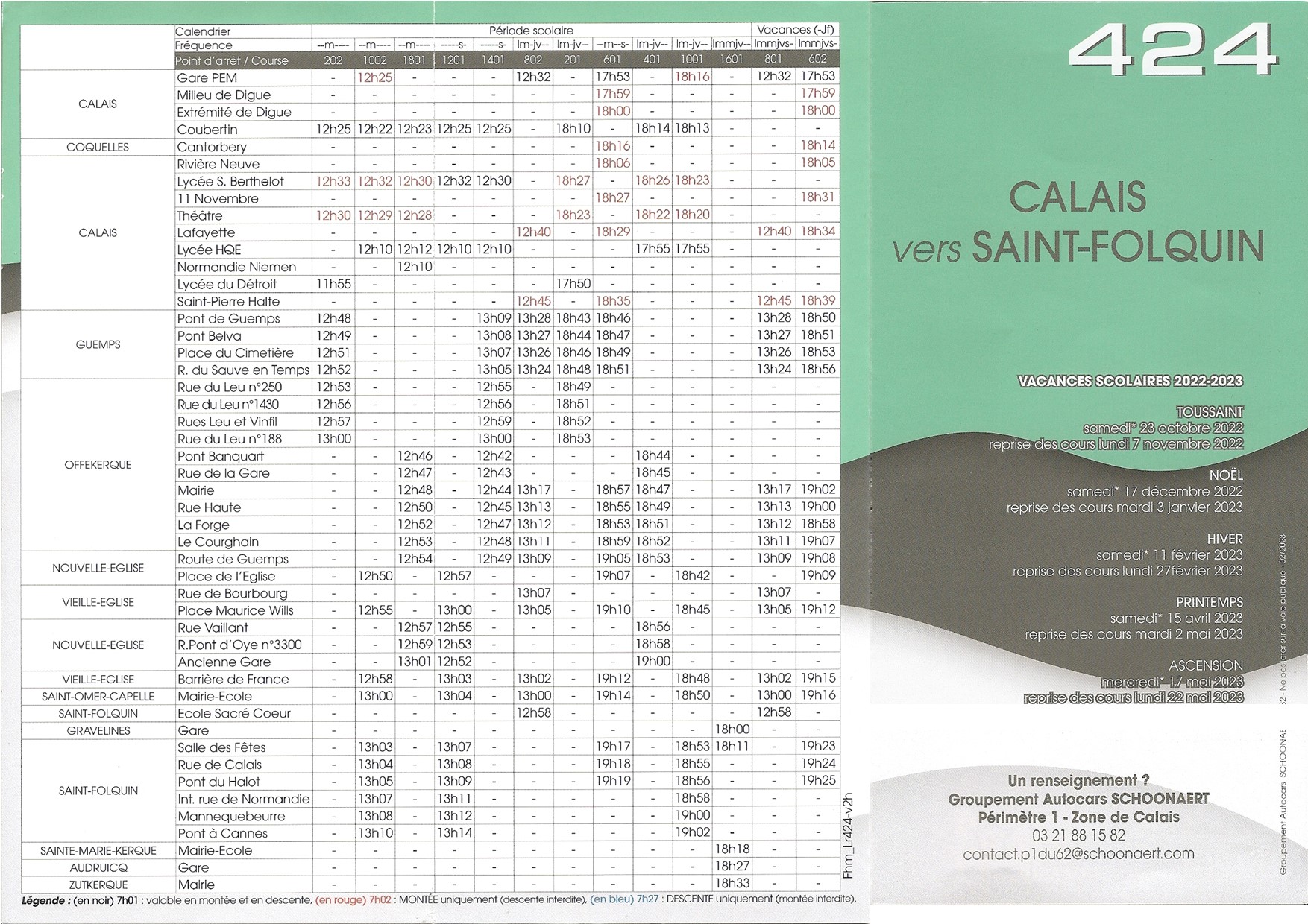 424 Saint-Folquin vers Calais et Calais vers Saint-Folquin
